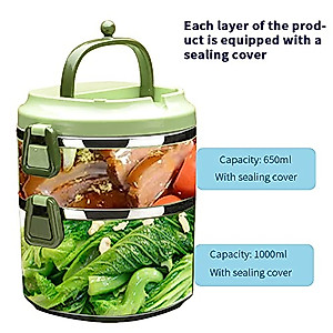 SANQIAHOME 2 Tier Stackable Stainless Steel Lunch Box Sealed(green, 2 layers)