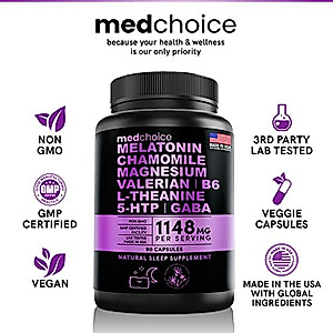 10-in-1 Melatonin Capsules - 6mg Melatonin Natural Sleep Aid with L Theanine, 5 HTP, GABA, Valerian Root, Chamomile, Vitamin B6, Magnesium for Sleep Support - Sleep Supplement (Pack of 1)