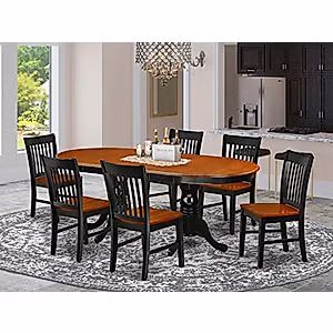 East West Furniture PLNO7-BCH-W Plainville 7 Piece Set Consist of an Oval Dining Room Table with Butterfly Leaf and 6 Wooden Seat Chairs, 42x78 Inch, Black & Cherry