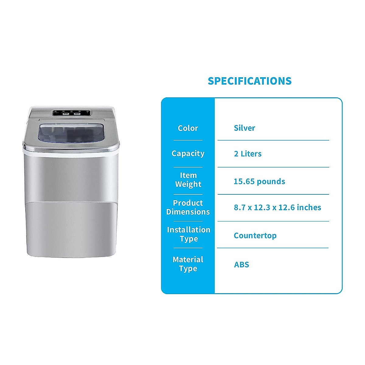 Portable Ice Maker Machine for Countertop, Ice Cube Makers, Electric Ice Maker Make 26 lbs ice in 24 hrs,Ice Cube Ready in 6-8 Mins with Ice Scoop and Basket for Home/Office/Bar (Sliver)