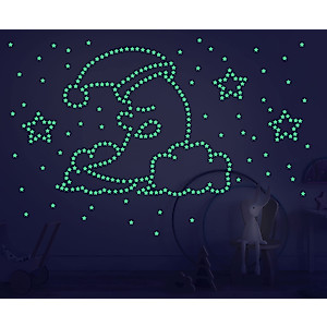 Glow in The Dark Stars Blue 200 Pcs Luminous Stickers Ceiling Stars Fluorescent Wall Stickers Decor 3D Murals Decals for Home Wall Decorate Adhesive Dots Starry Sky Kids Boys Baby Bedroom Decorations