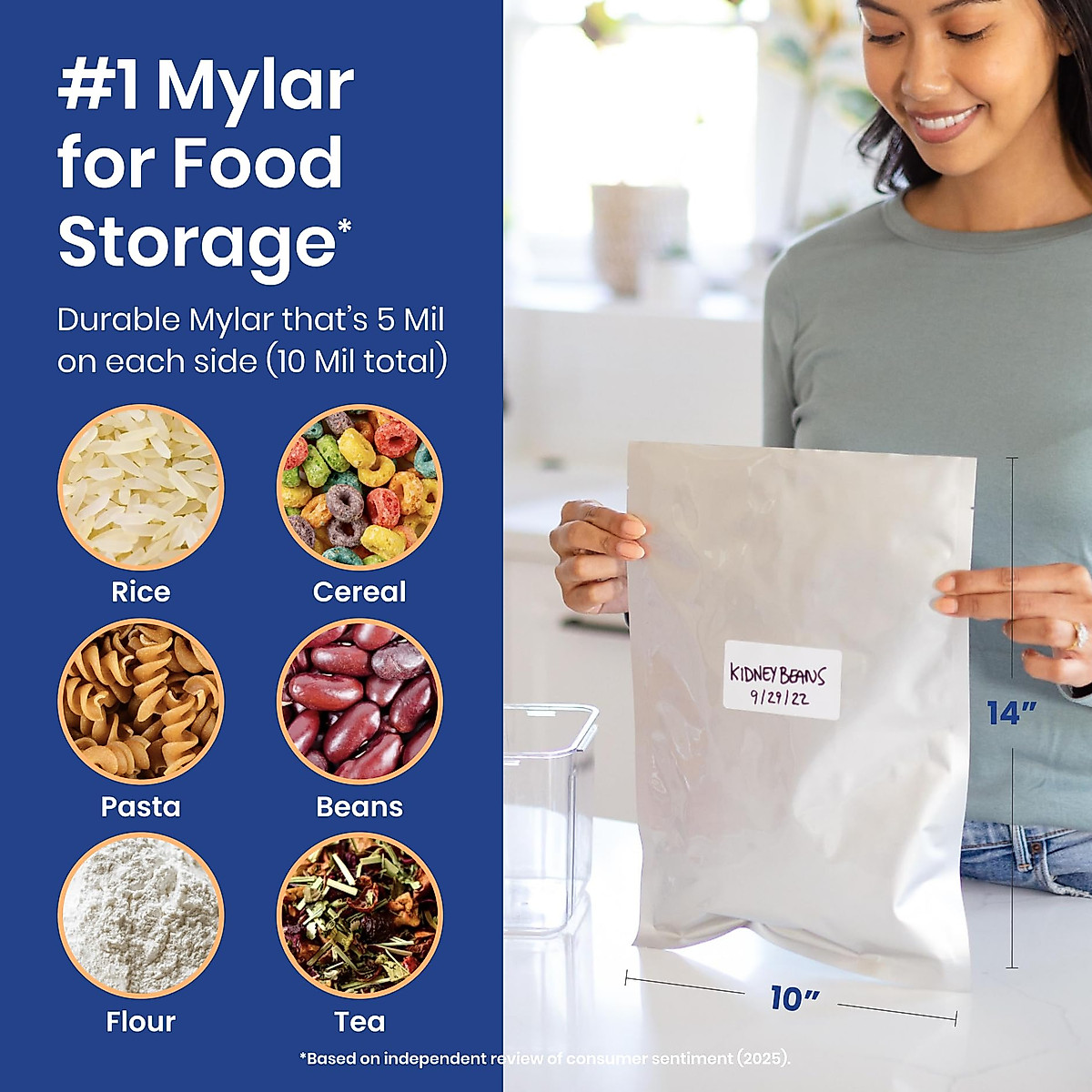 75x Wallaby 1-Gallon Mylar Bag Bundle - (5 Mil - 10" x 14") Mylar Bags, 80x 400cc Oxygen Absorbers, 80x Labels - Heat Sealable, Food Safe, & Reliable Long Term-Food Storage Solutions - Silver