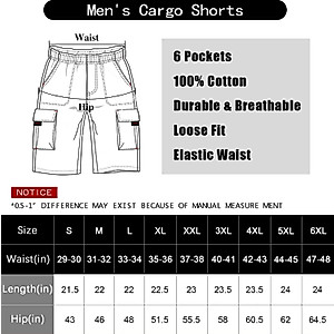 ELETOP Men's Cargo Shorts Casual Cotton Elastic Waist Work Shorts Drawstring Big Tall Classic Stretch Shorts A901 Silver Grey 4XL