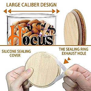 Halloween Decor 3 Pack Glass Storage Jars with Airtight Bamboo Lid - Hocus Pocus Canisters Sets for Kitchen Countertop - Clear Halloween Glass Storage Jars for Coffee Bean, Cookie, Candy, Tea, Flour