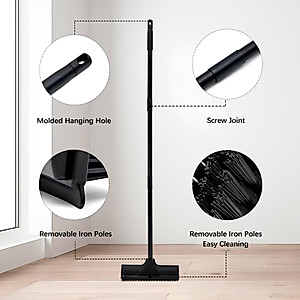 Push Broom Outdoor- Heavy Duty Broom, Stiff Bristles Floor Scrub Brush with 49" Long Handle for Deck Driveway Garage Yard Patio Warehouse Concrete Wood Stone Kitchen Tile Indoor Floor Cleaning (Black)