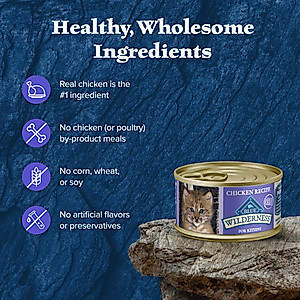 Blue Buffalo Wilderness High-Protein Grain-Free Wet Kitten Food, Chicken Paté Recipe, 3-oz. Cans, 6-Count