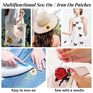 RETON 72 Pcs Embroidered Iron On Patches for Clothing, Butterfly Flower Iron On Patches Set, Bee Rose Daisy Embroidered Patches, Applique Patches for Clothes, Jackets, Jeans, Backpacks