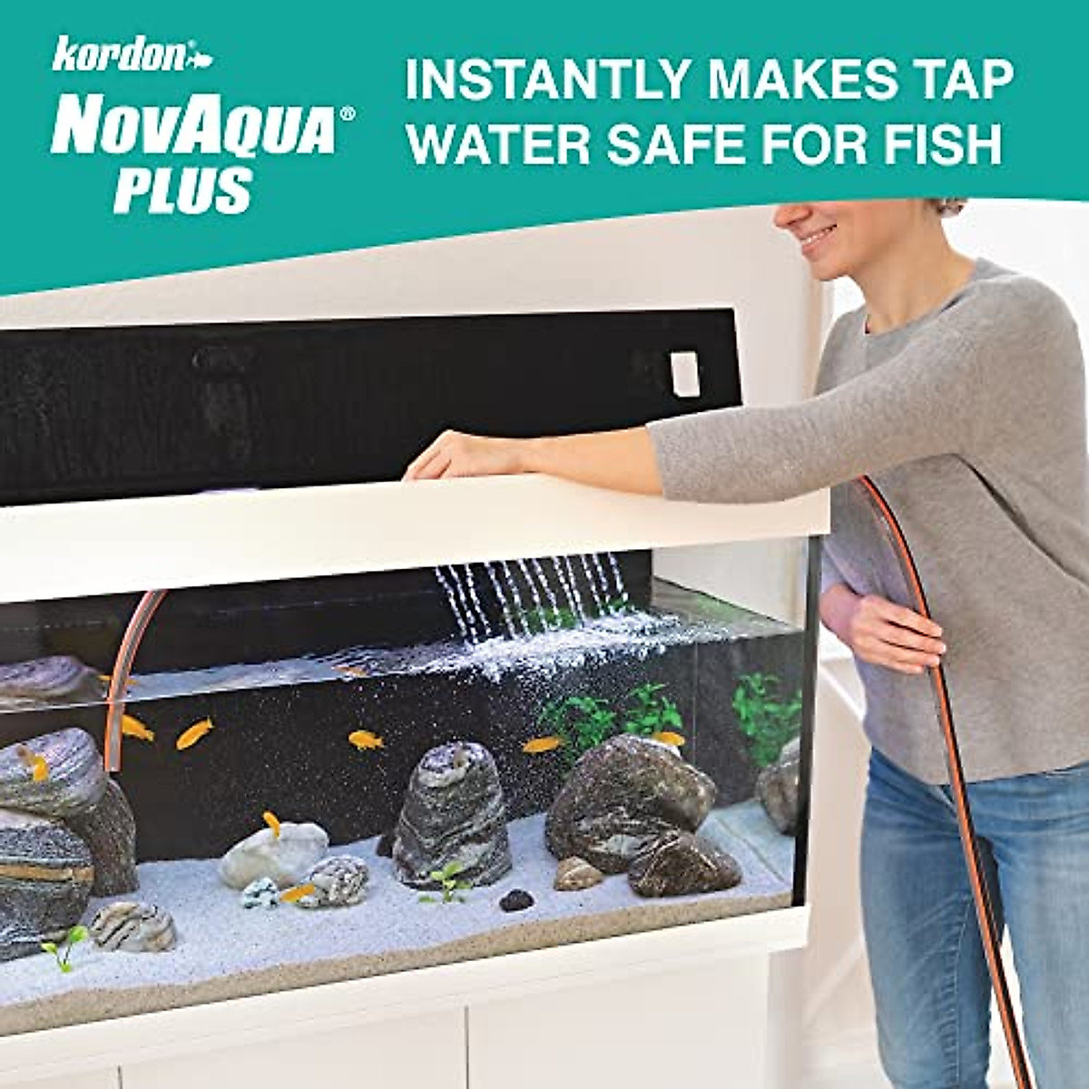 Kordon NOVAQUA Plus - Freshwater & Saltwater Aquarium Water Conditioner – Instantly Detoxifies Chlorine, Chloramines, & Heavy Metals, Replaces Fish Slime Coat, Reduces Fish Stress, 1-Gallon