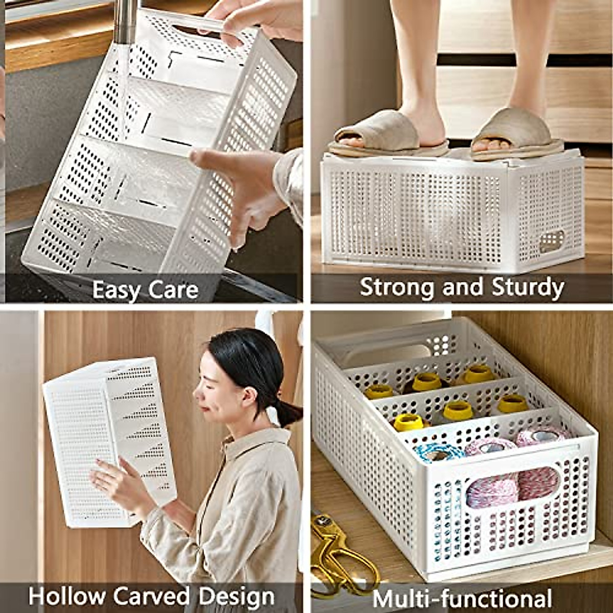 OMSORG Clothes Organizer for Folded Clothes, Plastic Storage Basket with Removable Partitions, Stackable Wardrobe Clothes Organizer Closet Storage Bins, for Bedroom Bathroom Home Organization (Large Rectangular X 4)