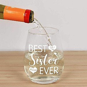 Futtumy Sister Gifts Stemless Wine Glass, Best Sister Ever Love You Always, Great Wine Glass Gifts for Sister Women Sister in Law Friend Birthday Christmas, 15 Oz