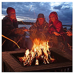 WINWEND Fire Pit Outdoor Wood Burning, 32in Firepit with Spark Screen, Waterproof Cover, Poker, Square Firepit for Patio Backyard Garden