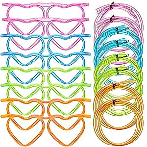 8PCS Silly Straw Glasses, Reusable Fun Loop Drinking Straw Eye Glasses, Novelty Eyeglasses Straw for Party Annual Meeting Parties Birthday (4 Colors Heart)
