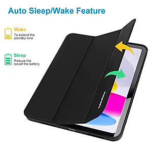 Tasainu iPad 10th Generation Case, New iPad 10.9 Inch 2022 Case with Soft TPU Back Cover, ipad 10 Case with Pencil Holder, Support Auto Wake/Sleep, Black