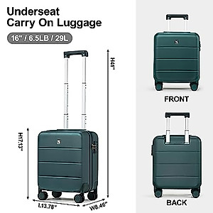 Hanke 16 Inch Underseat Carry On Luggage Suitcase with Spinner Wheels Hard Shell Suitcases Mini Small Carry On Bag Airline Approved TSA Luggage Lightweight Travel Suit case Women Men(Blackish Green)