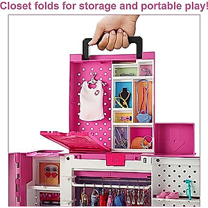 Barbie Dream Closet Playset, 35+ Clothes & Accessories Including 5 Complete Looks, Pop-Up Second Level, Mirror & Laundry Chute