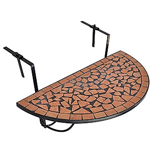 ZQQLVOO Hanging Balcony Table,Patio Table Decoration,Mosaic Table Outdoor,Mosaic Plant Stand,Garden Table,Tea Table,for Gardens,Decks,Porches and Backyards,Terracotta Mosaic