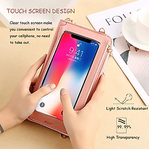 KAKKOII Touch Screen Phone Bag, Crossbody Cell Phone Purses For Women, Leather Clutch Bag, Multi Card Organizer, Shoulder Handbag Wallet(Pink)