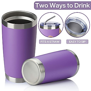 MEWAY 20oz Tumbler Cup Double Wall Vacuum Insulated Travel Mug Bulk, Stainless Steel Tumblers with Lid and Straw, Durable Powder Coated Coffee Cups for Cold & Hot Drinks (Purple, 1)