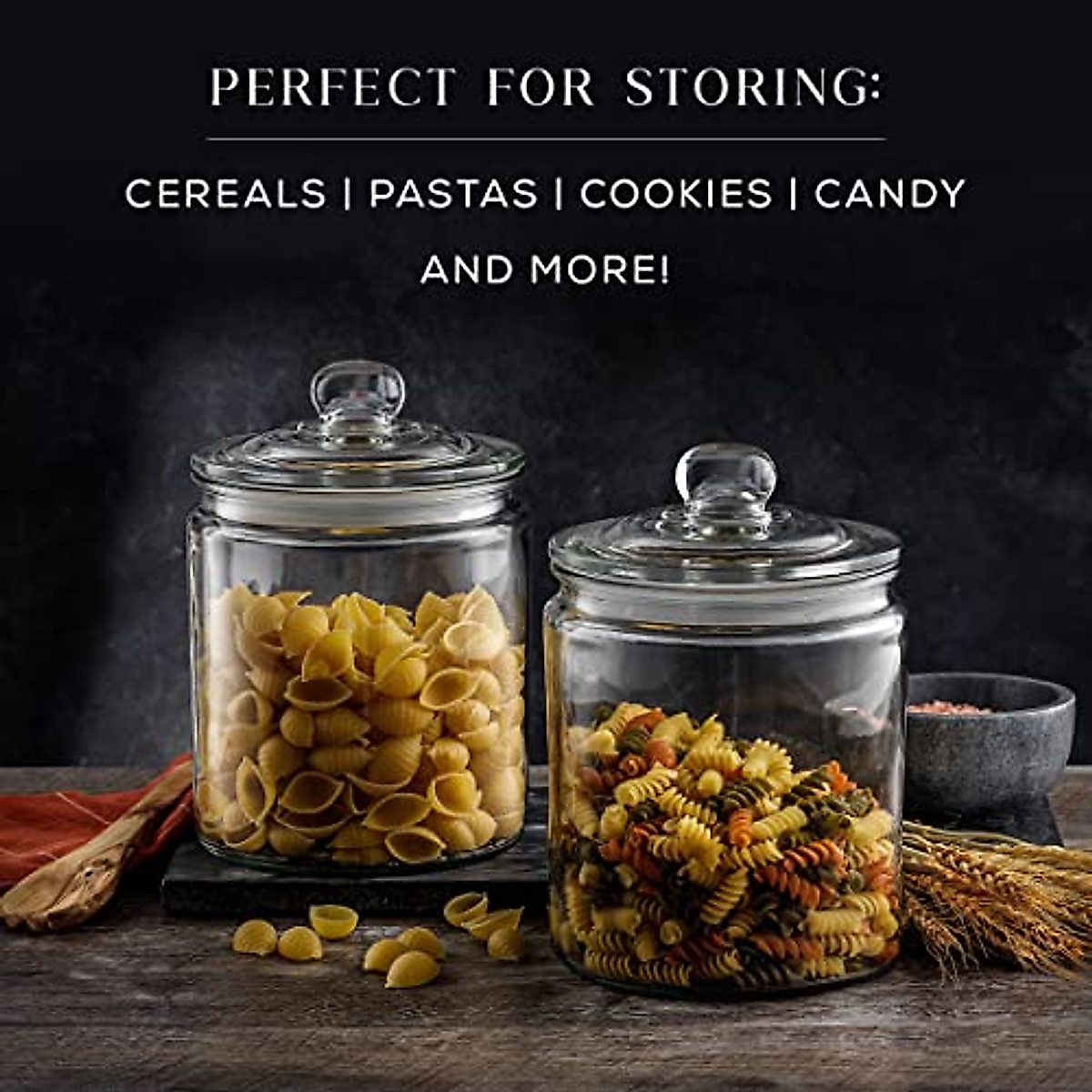 JoyJolt Elegant Cookie Jar. 2 Large Glass Jar With Glass Lid. Cookie Jars for Kitchen Counter with Lids, Candy Jar, Decorative Apothecary Jar, Large Canisters, Half Gallon Glass Jar with Lid Airtight