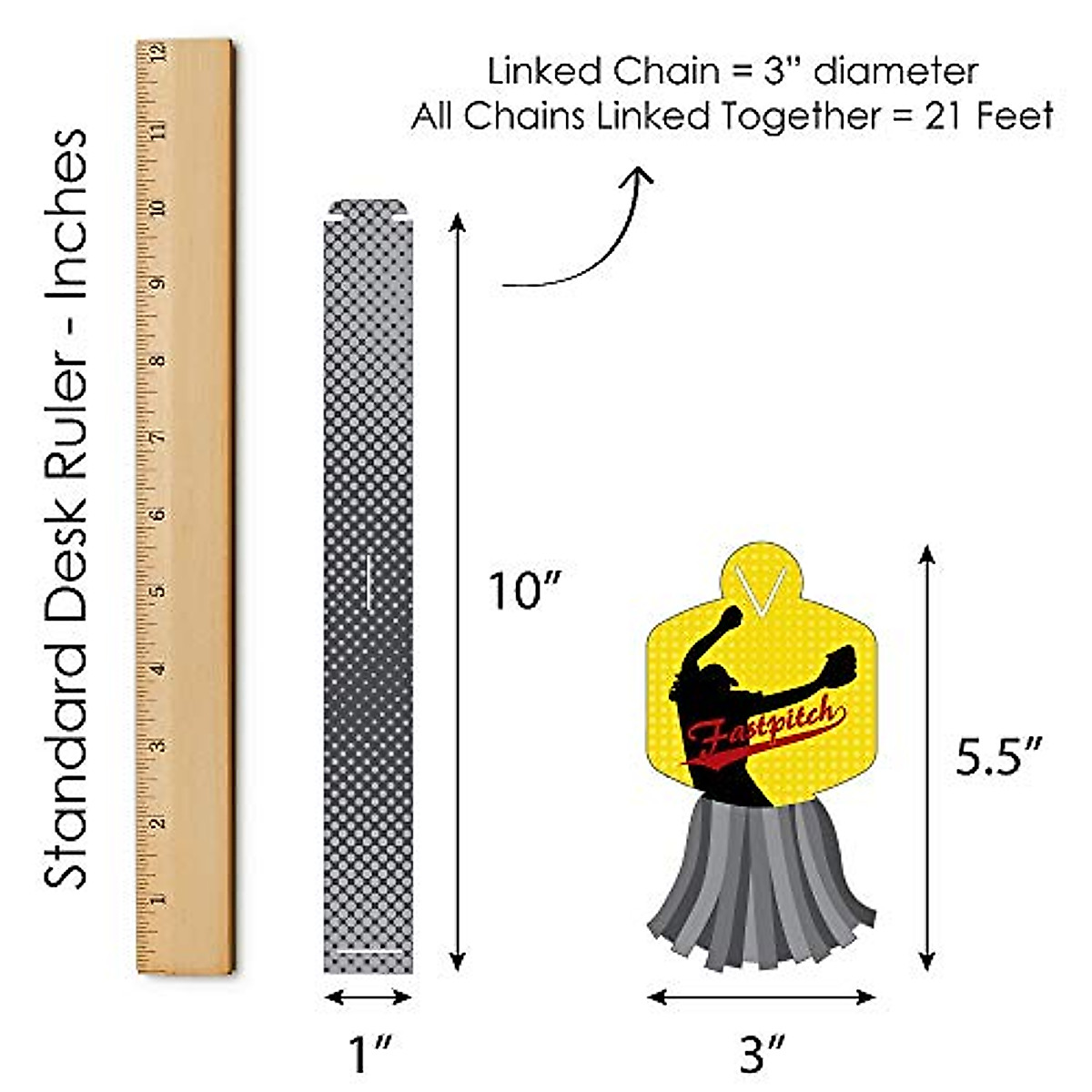 Big Dot of Happiness Grand Slam - Fastpitch Softball - 90 Chain Links and 30 Paper Tassels Decoration Kit - Birthday Party or Baby Shower Paper Chains Garland - 21 feet