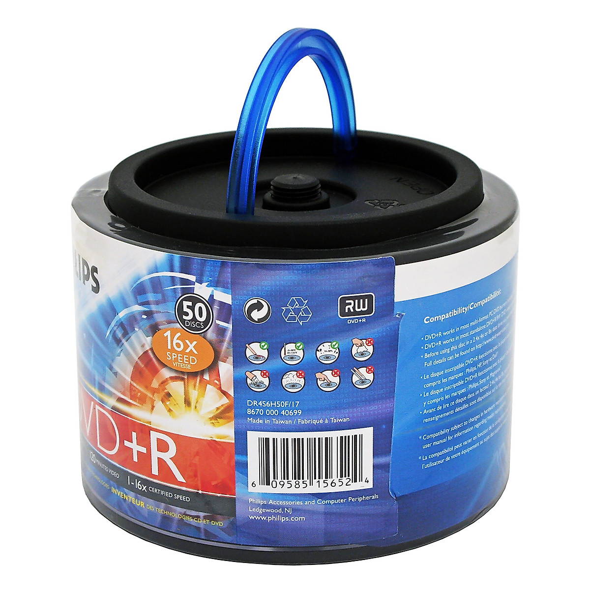 PHILIPS 16x 4.7GB 120-Min DVD+R Media 50-Pack