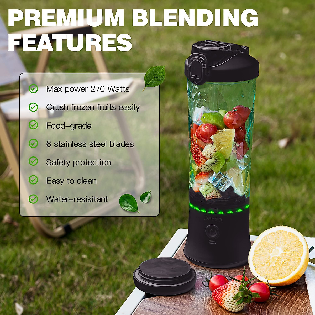 2 Pack Portable Blender,270 Watt for Shakes and Smoothies Waterproof Blender USB Rechargeable with 20 oz BPA Free Blender Cups with Travel Lid.
