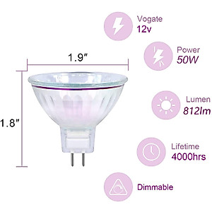 GECXGY MR16 Light Bulbs 50W 12V 2 Pin GU5.3 Base Dimmable, Spot Light Bulbs, Indoor Spot 50W MR16 Bulbs with Clear Glass Cover, 6 Pack
