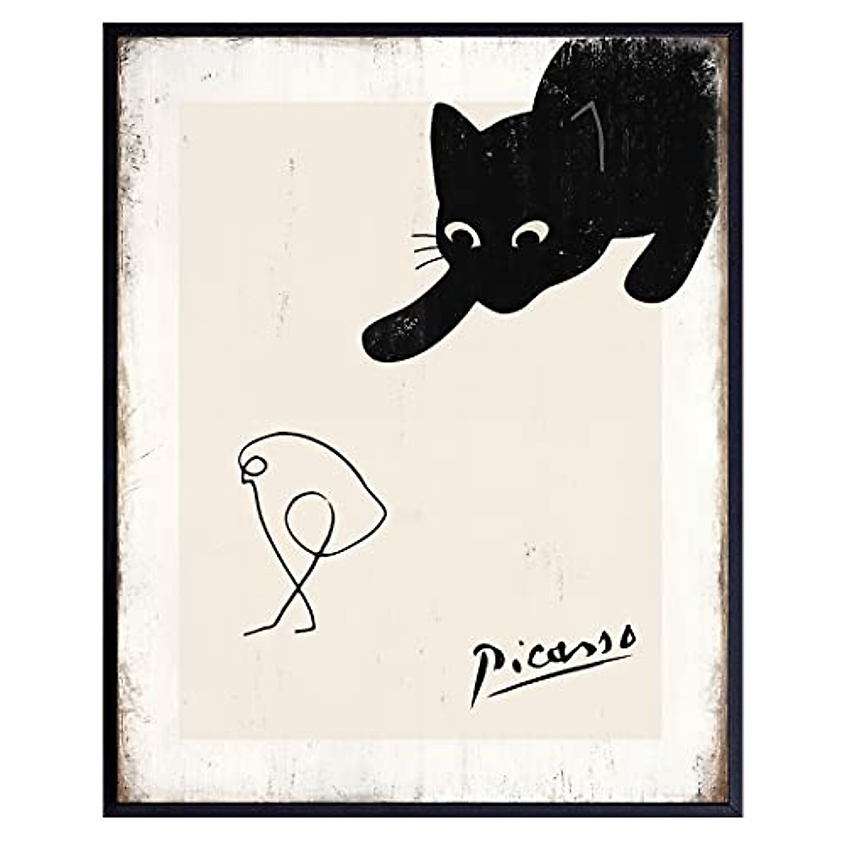 Pablo Picasso Wall Art & Decor - Cat Wall Decor - Cute Cat Lover Gifts for Women - Abstract art Minimalist Mid-century modern Line art - Gallery Wall Art - Rustic Black cat Home Decor - Picasso Poster