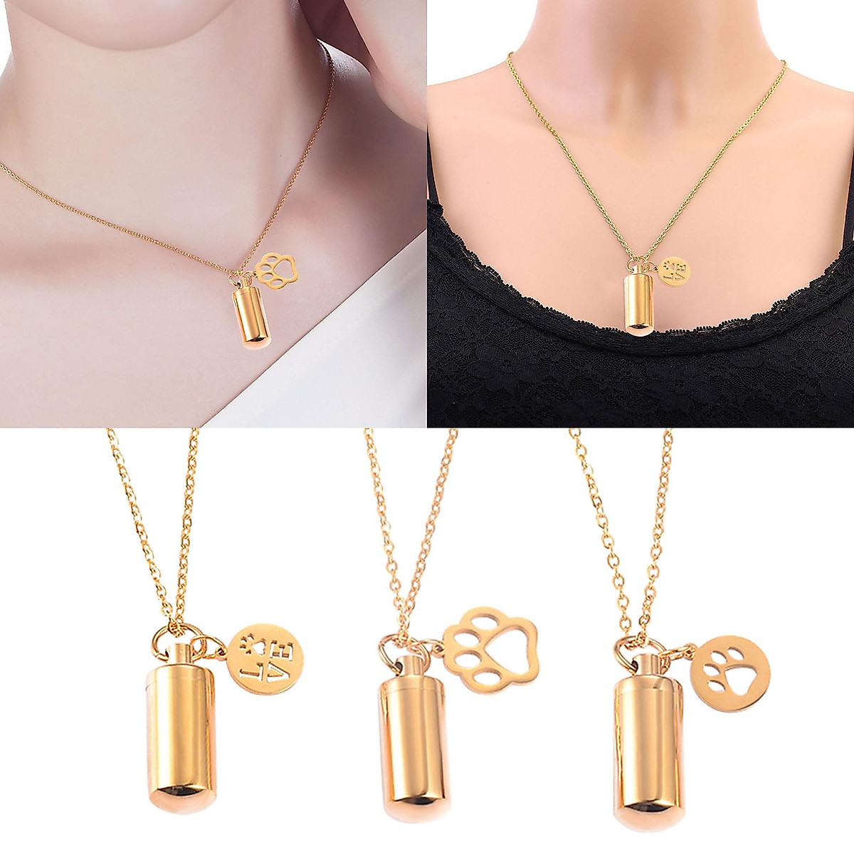 Lerpwige Stainless Steel Pet Urns Holder Necklace for Dogs Cats Pet Memorial NecklaceKeepsake Loss Pet Memory Urn Holder Jewelry Stainless Steel Pet Urn Necklace Cremation Jewelry for Pets