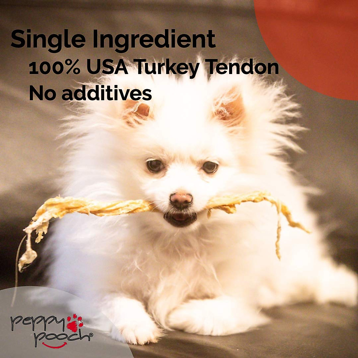 Peppy Pooch Turkey Tendons for Dogs – 8 oz Bag - All-Natural Dog Treat Chew Stick - Made in USA.