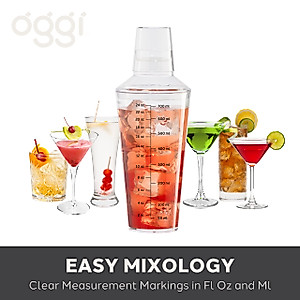 OGGI Clear Cocktail Shaker - 24 oz / 700 ml, Clear Durable Plastic Construction, Built in Strainer - Ideal Home Bar Drink Mixer, Bartender Kit, Essential Bar Accessories, Clear