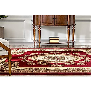 Well Woven Pastoral Medallion Red French European Formal Traditional Area Rug (7'10" x 10'6") Contemporary Floral Thick Soft Plush Living Dining Room Rug