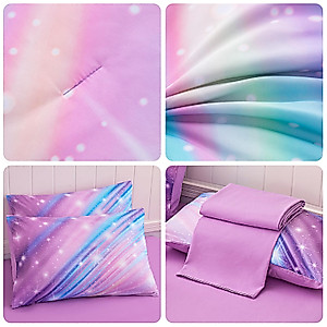 BQH Twin Comforter Set for Girls Galaxy Bedding 7pieces, Ombre Bedding Comforter Sets Rainbow Comforter, Glitter Bedding Twin Teen Comforter Sets for Girls (Twill Rainbow)