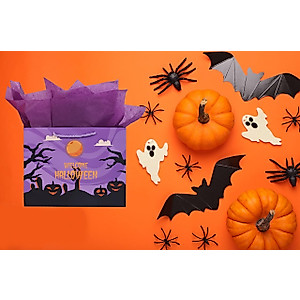 Lyforpyton 2 Pack Large Halloween Bags with Tissue Paper and Card 12.6" Trick or Treat Gift Bags for Halloween