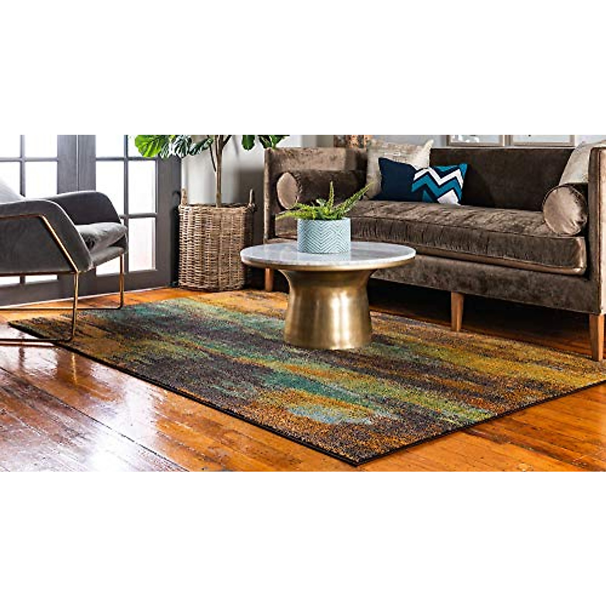 Unique Loom Jardin Collection Colorful, Vibrant, Abstract Watercolor Area Rug, 5' 1" x 8' Rectangle, Multi/Beige