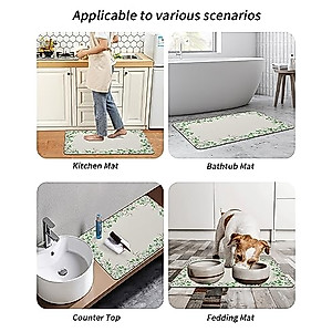 Gogobebe Super Absorbent Diatom Mud Mat Summer Eucalyptus Leaves Watercolor Retro Linen Quick-Drying Thin Bath Mat Non-Slip Bathtub Mat Anti-Skid Rubber Bathroom Shower Mat 16x24in