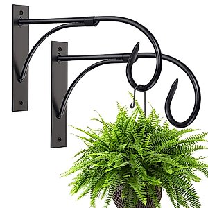 Plant Hanging Brackets, 2 Pcs 11 Inch Iron Hanging Basket Bracket Durable Weather-Resistant Outdoor Plant Hooks for Hanging Plant Lantern Windchime Birdhouse Metal Sign Fruit Bracket, Screw Included