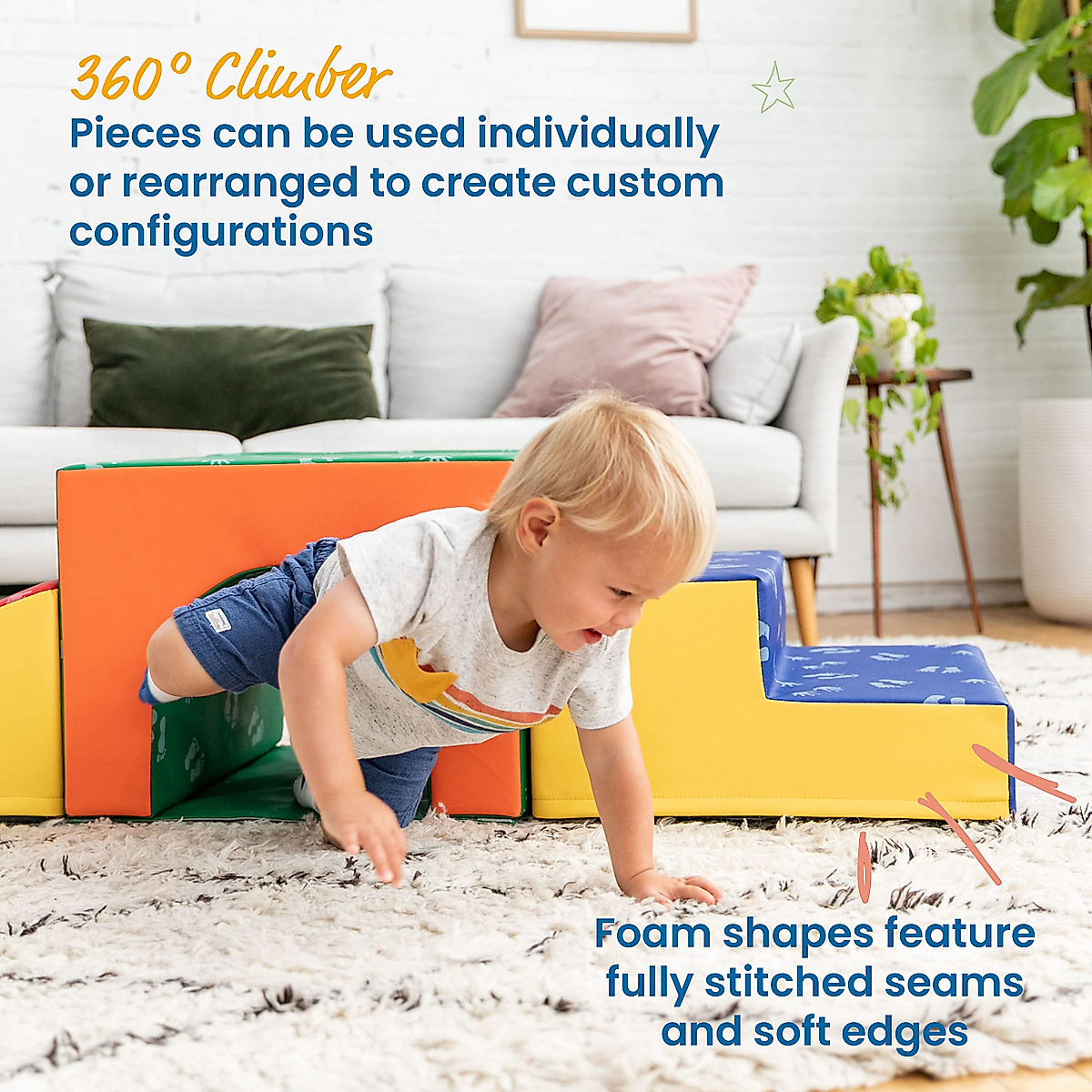 ECR4Kids SoftZone Lincoln Tunnel Climber, Toddler Playset, Assorted, 9-Piece