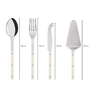 SABRE PARIS - 4-Piece Serving Set - Bistrot Collection - 2 Serving Flatware, Serrated Pie Server, Large Cheese Knife - Stainless Steel & Nylon - Dishwasher Safe - Ivory - Brilliant Finish