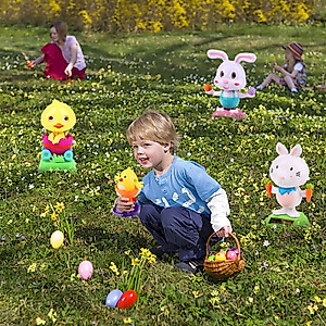 4 Pack Easter Rabbit Solar Powered Dancing Toys Bunny Car Shaking Head Dancer Doll Cute Bunny Chick Swing Figurines Car Windowsill Decor Valentine's Day Toys Gift for Car Dashboard Office Desk Decor