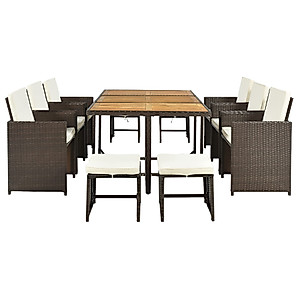 LZ LEISURE ZONE Patio Dining Table Set, 11 Piece Outdoor Furniture Sets, Wicker Rattan Dining Table and Chairs Set, Patio Conversation Set with Cushions (Brown+Beige, 11 Piece)