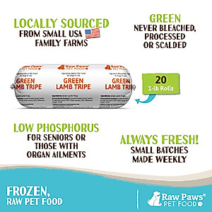 Raw Paws Signature Pet Food for Dogs & Cats - Green Lamb Tripe, 1-lb Rolls (20 Pack) - Fresh Pet Food Made in USA - Natural Dog Food Rolls - Raw Frozen Dog Food – Green Lamb Tripe for Dogs & Cats
