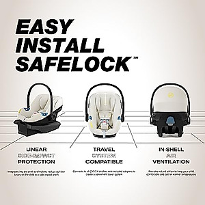 Cybex Aton G Infant Car Seat with Linear Side-Impact Protection, 11-Position Adjustable Headrest, in-Shell Ventilation, Easy-in Buckle and Secure Safelock Base, Seashell Beige