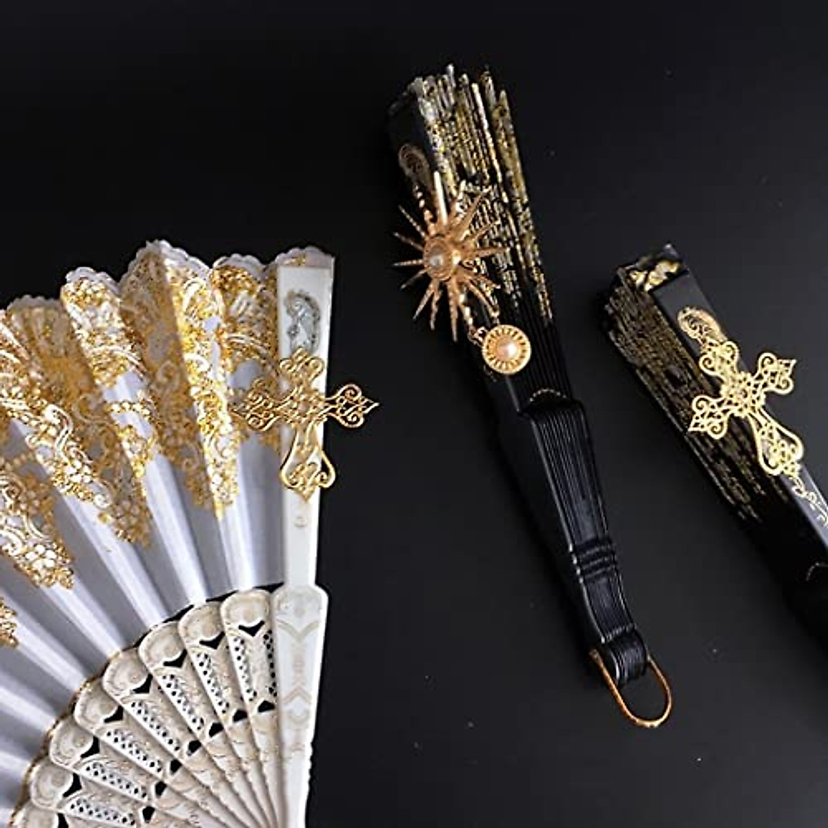 RAZZUM Folding Hand fansRetro Court Chinese Style Hand Fan，Folding Craft Dance Fan，Vintage Fold Fan for Wedding Party Lace Fan SilkChinese Fans Fan