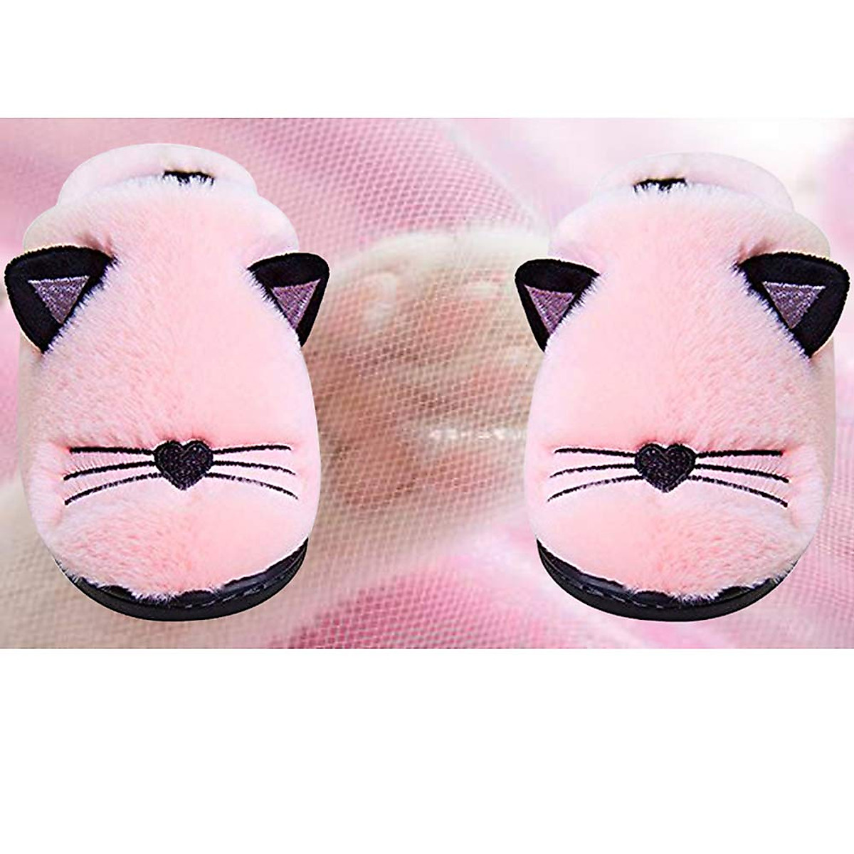 Anddyam Kids Family Cute Cat Household Anti-Slip Indoor Home Slippers for Girls and Boys (1.5-3 Little Kid, Pink, 1.5)