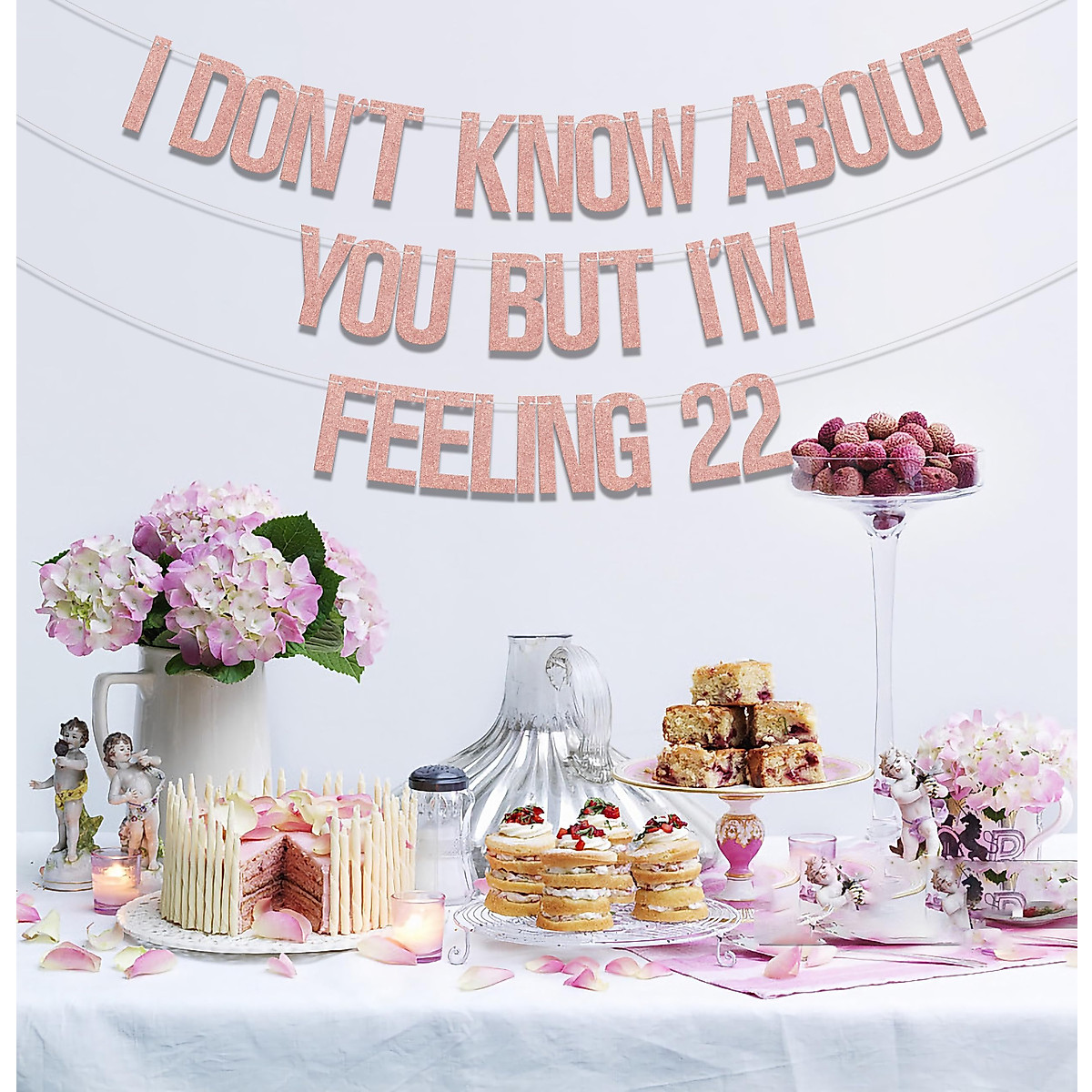 I Don't Know About You But I'm Feeling 22 Banner,I'm Feeling 22 Banner,22nd Birthday Party Decorations,Funny Happy 22nd Birthday Party Decor,Cheers to 22 Years Old Anniversary Party Supplies Rose Gold