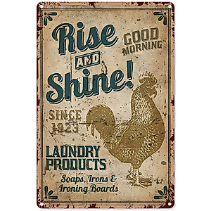 UNBARD Laundry Decor Farmhouse Style Chicken Rise and Shine Since 1923 Laundry Products Metal Sign Decor Tin Aluminum Sign Wall Art Retro Metal Poster for Door Laundry Room Home Farmhouse 8x12 Inch