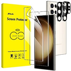 JETech Screen Protector for Samsung Galaxy S23 Ultra 5G 6.8-Inch with Camera Lens Protector, Flexible TPU Film, Fingerprint ID Compatible, Easy Installation, HD Clear, 2-Pack Each