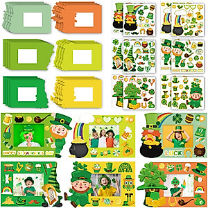24 Sets St. Patrick's Day Crafts for Kids DIY Picture Frames Craft Kits Irish Shamrock Paper Photo Frames Saint Patricks Day Arts and Crafts with Stickers for Party Favors Home Class Game Activities