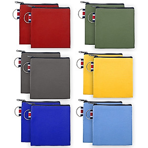 Muka 12 Pack Coin Pouch 4-1/4 x 4-1/4 Inches Cotton Canvas Bags with Metal Ring Mixed Colors, Jewelry Case